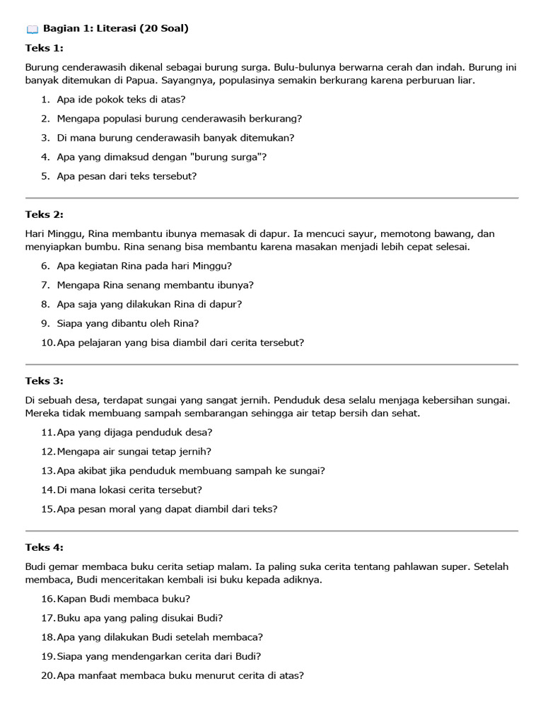 Soal LitNUm Selasa | PDF