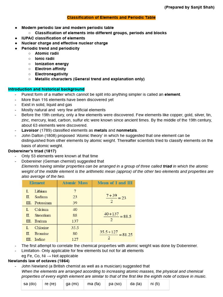 Classification of Elements Overview | PDF | Periodic Table | Chemical Bond
