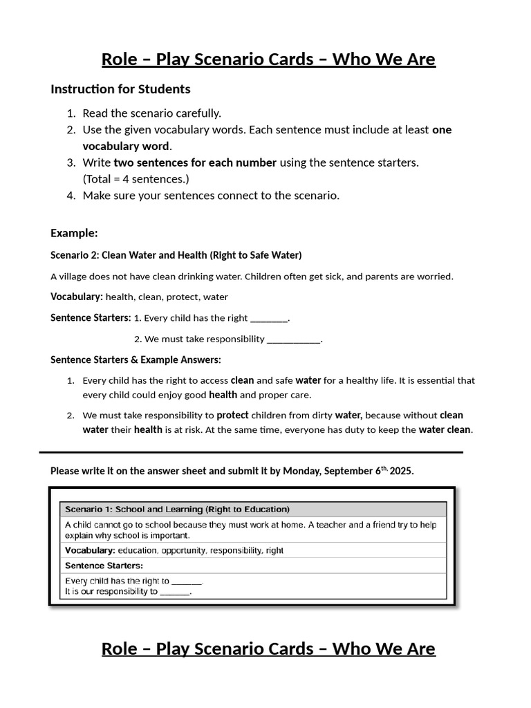 Role - Play Scenario Cards | PDF | Vocabulary | Chess