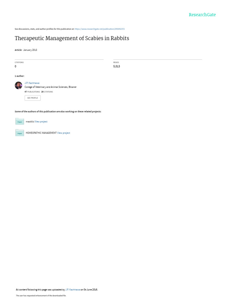 Therapeutic Management of Scabies in Rabbits | PDF