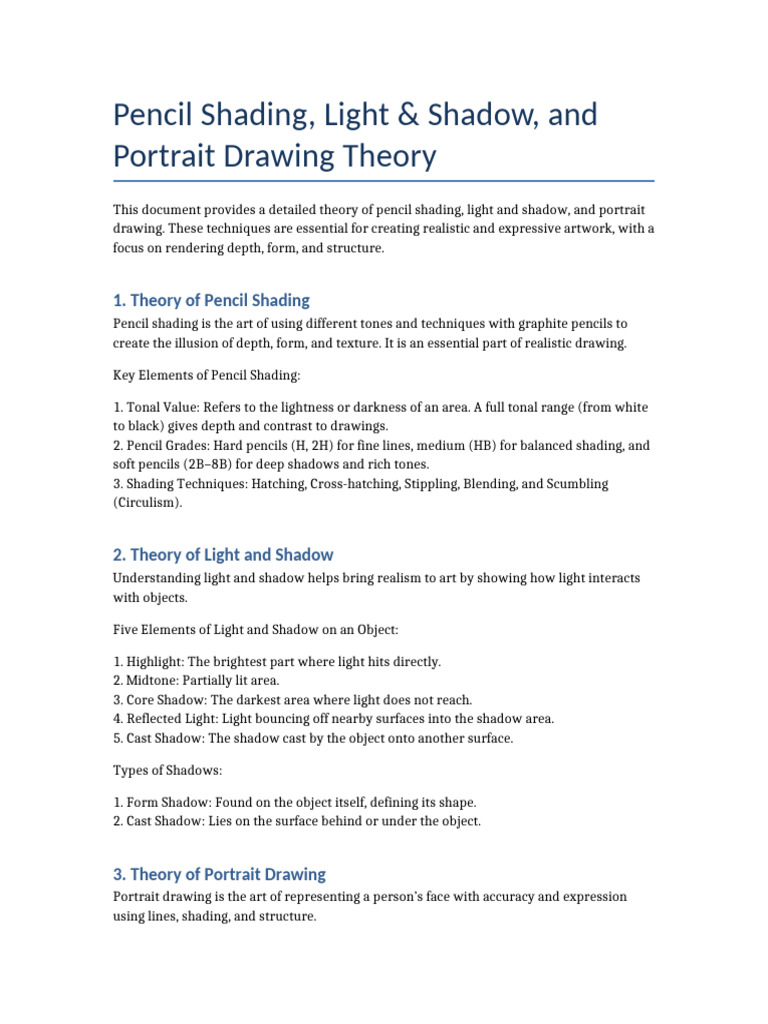 Pencil Shading Light Shadow Portrait Theory | PDF