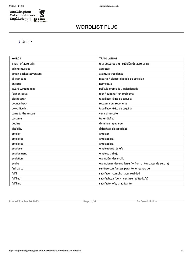 Práctica de vocabulario en inglés | PDF