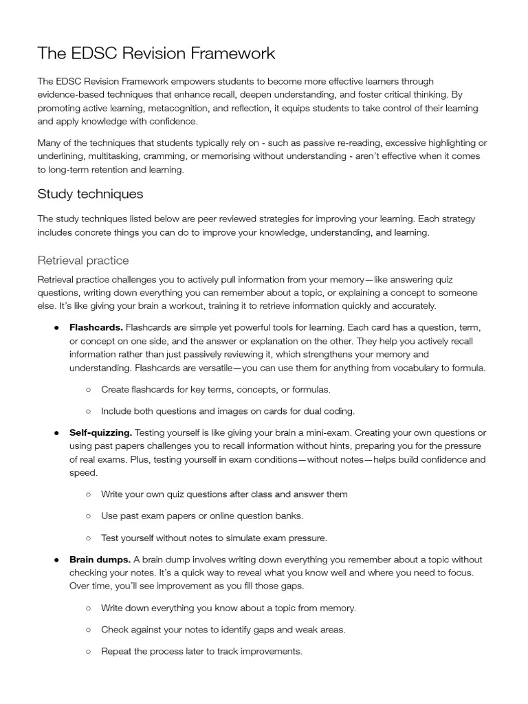 Effective Study Techniques for Students | PDF | Memory | Cognitive ...