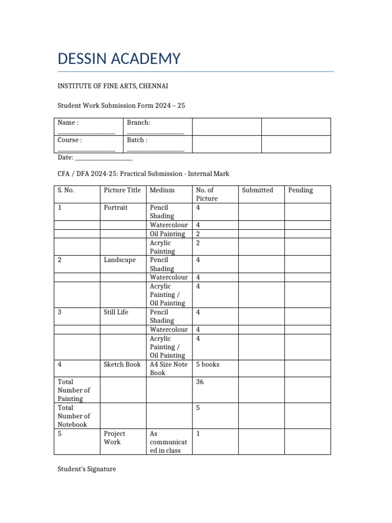 Student Work Submission Form 2024-25 | PDF