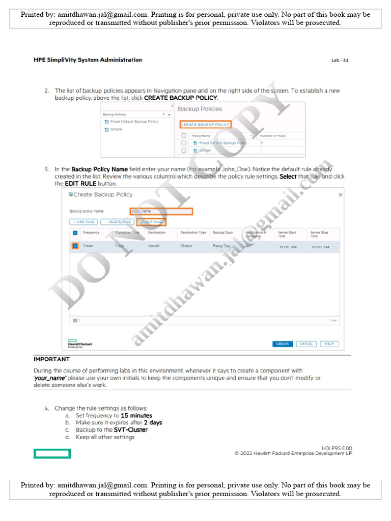 EVantage - HPE SimpliVity System Administration Lab Guid | PDF