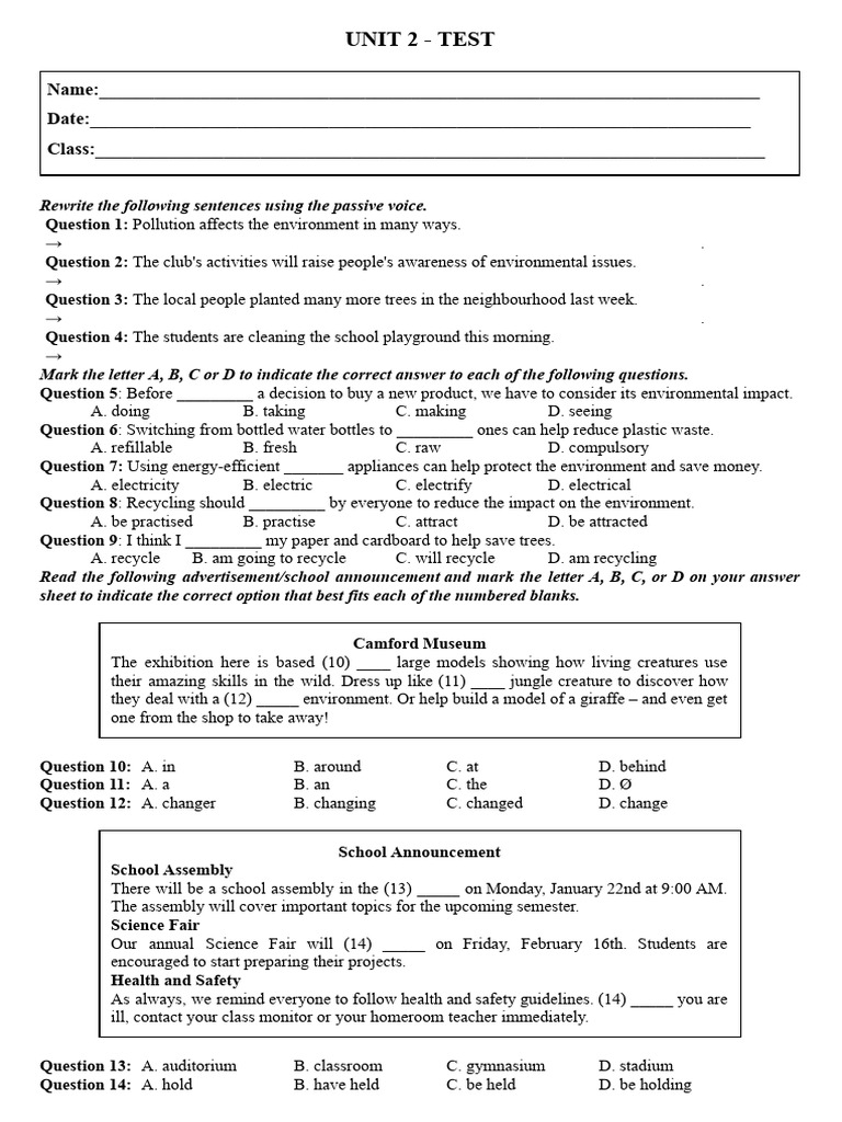 Passive Voice and Career Guidance Test | PDF | Sustainability | Climate ...