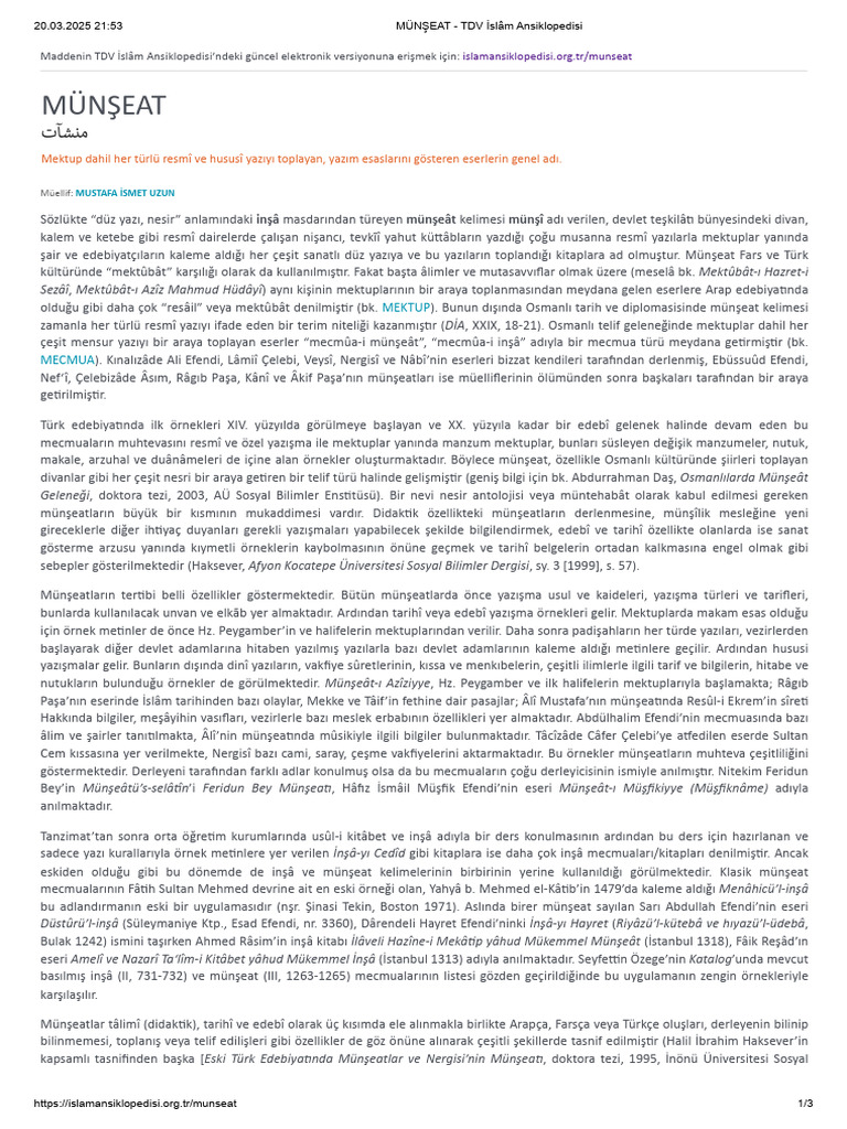 MÜNŞEAT - TDV İslâm Ansiklopedisi | PDF