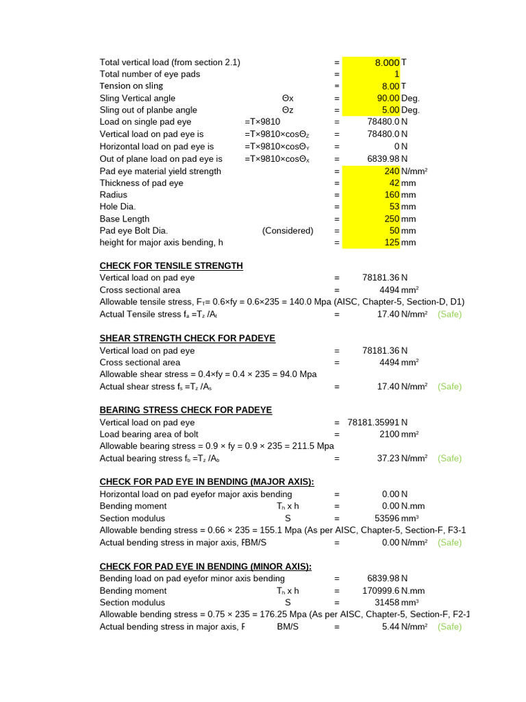Pad Eye Load and Strength Analysis | PDF | Strength Of Materials | Bending