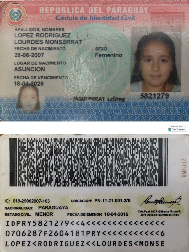 Cédula de Identidad Lourdes Monserrat Ló | PDF