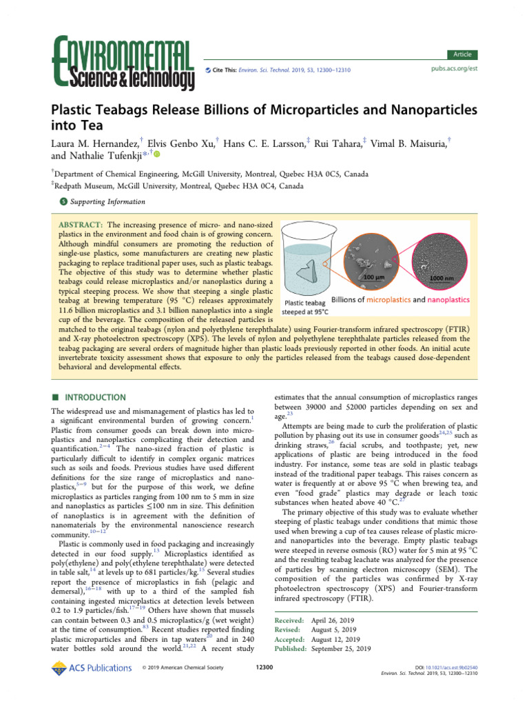 Plastic Teabags Release Billions of Microparticles and Nanoparticles ...