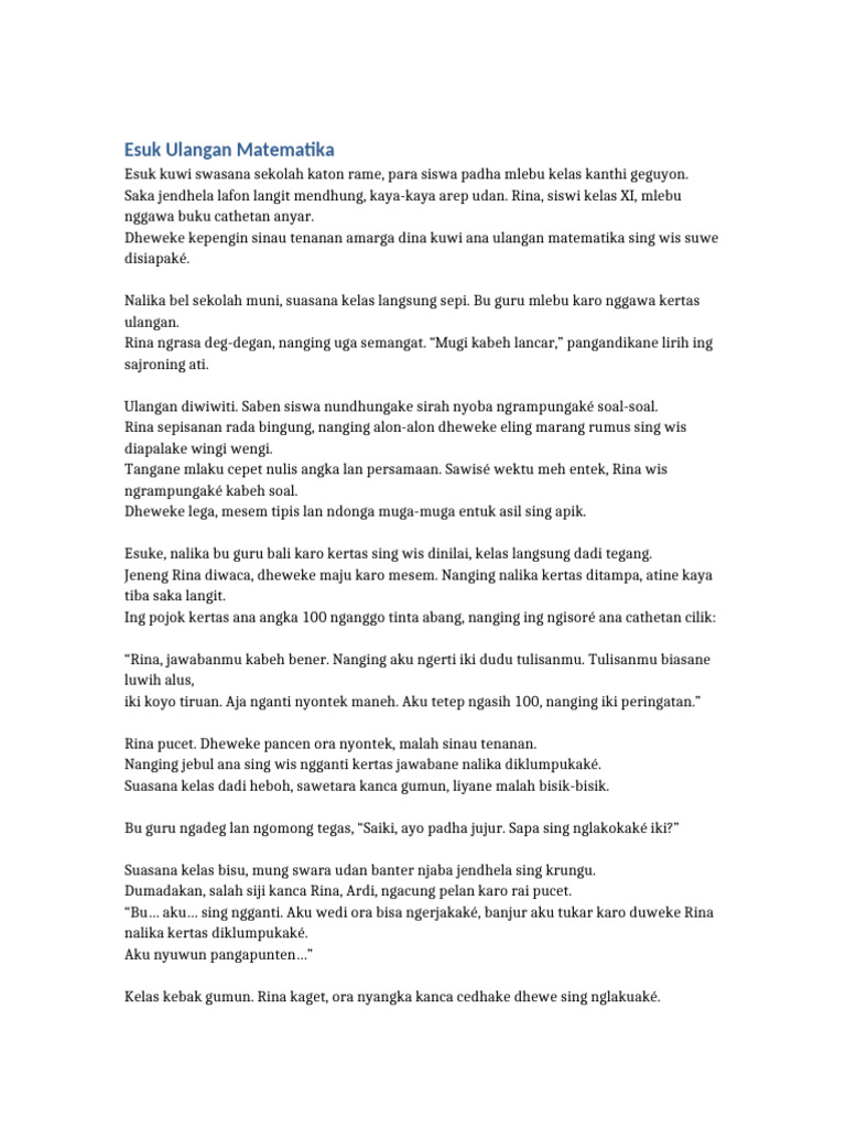 Cerkak Esuk Ulangan Matematika | PDF