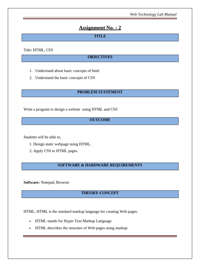 2 HTML and Css Assignment No 21 | PDF | Html | Html Element