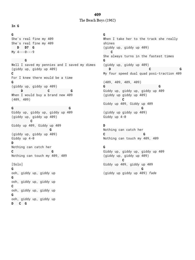 Giddy Up 409: A Beach Boys Classic | PDF