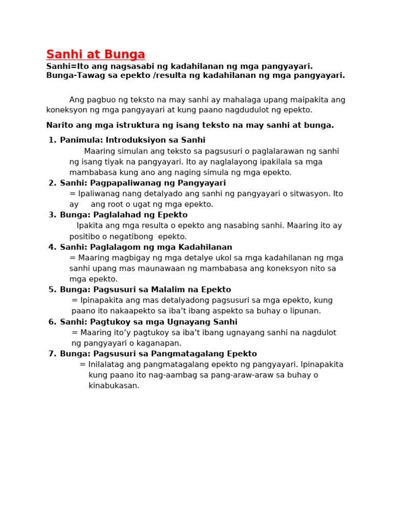 Sanhi at Bunga NOTES | PDF