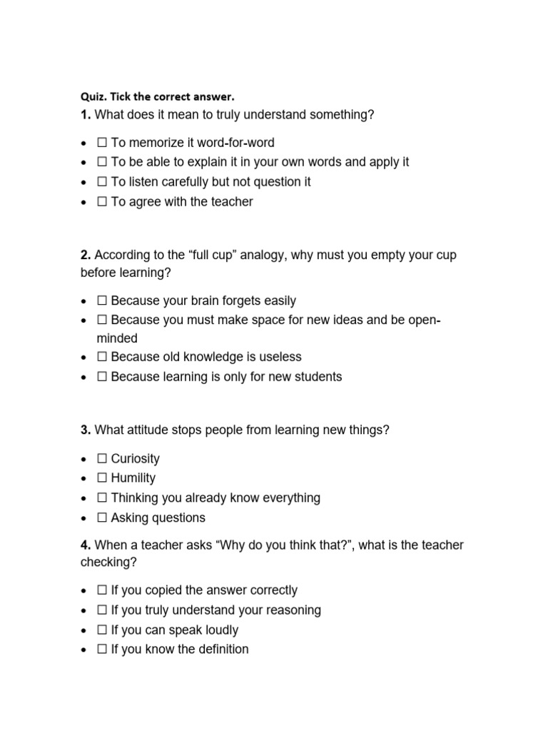 Understanding Understanding Quiz Teachers | PDF