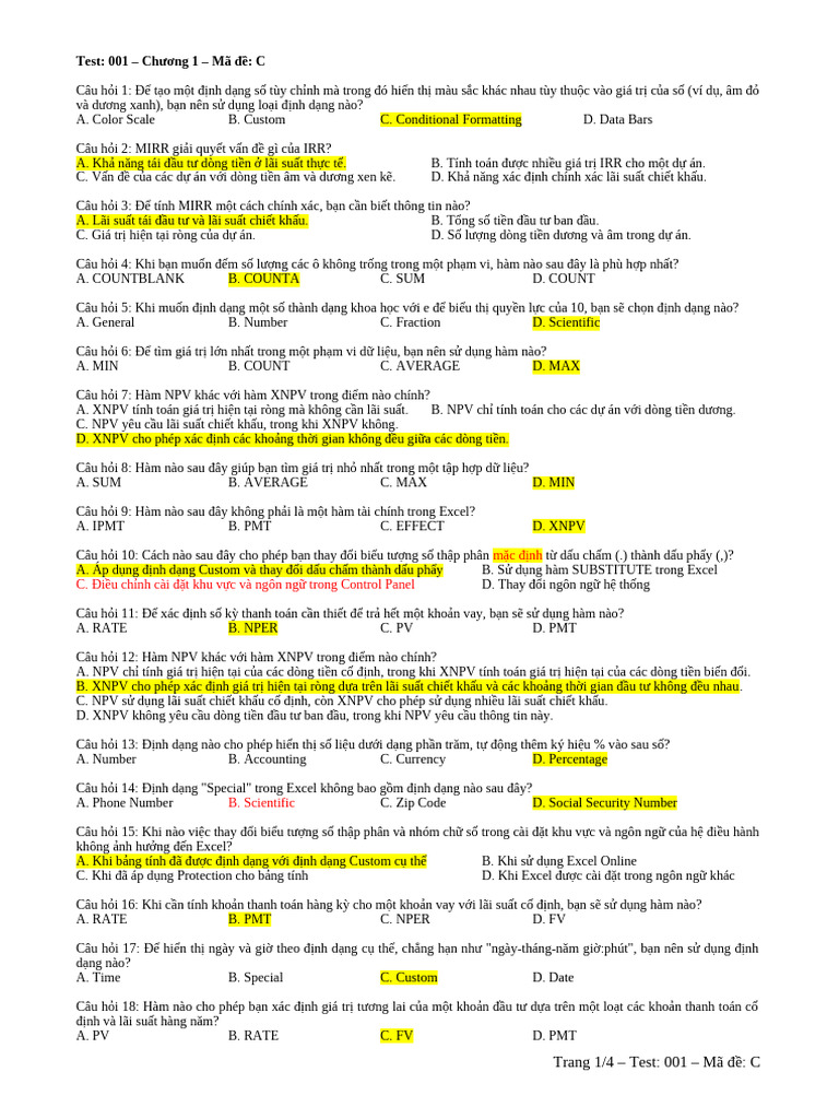 Test 001 - Chater 1 - HTTT - Key C | PDF