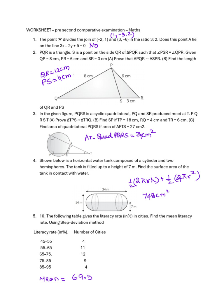 Maths Comparative Exam Worksheet | PDF | Factorization | Mathematics