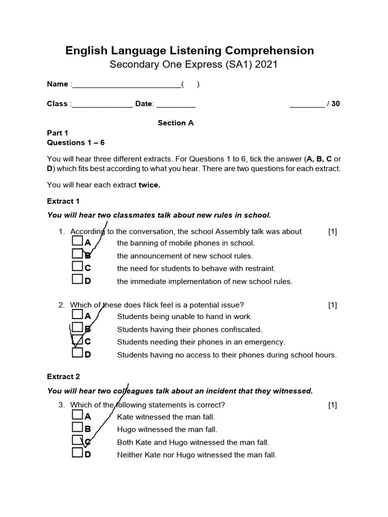 English Language Listening Comprehension 2examination | PDF