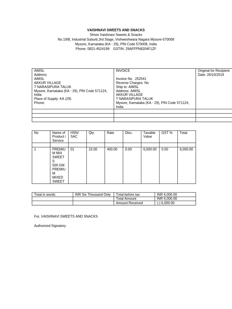 Vaishnavi Invoice | PDF