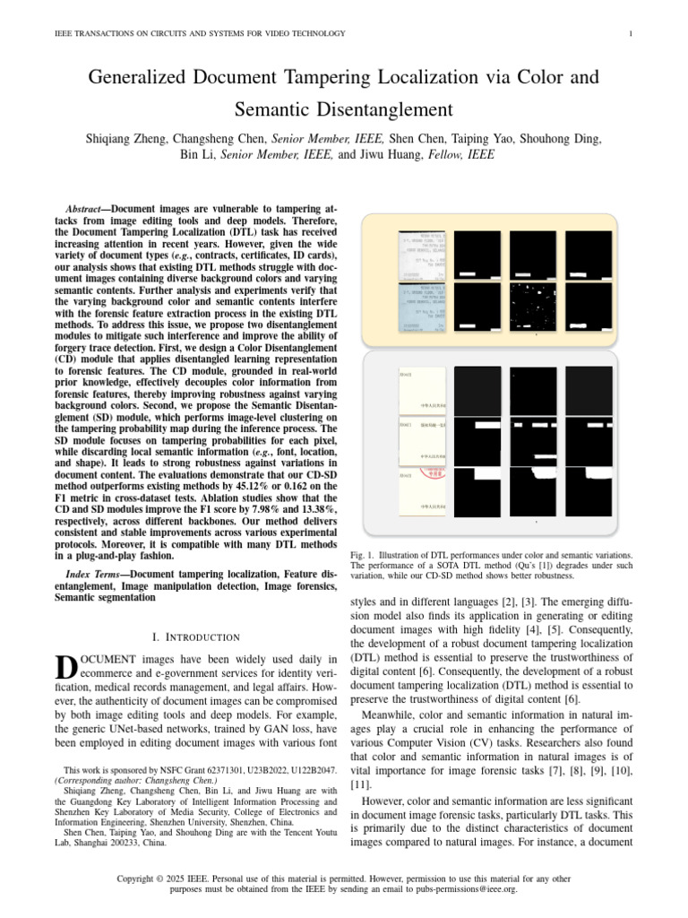Generalized Document Tampering Localization via Color and Semantic ...