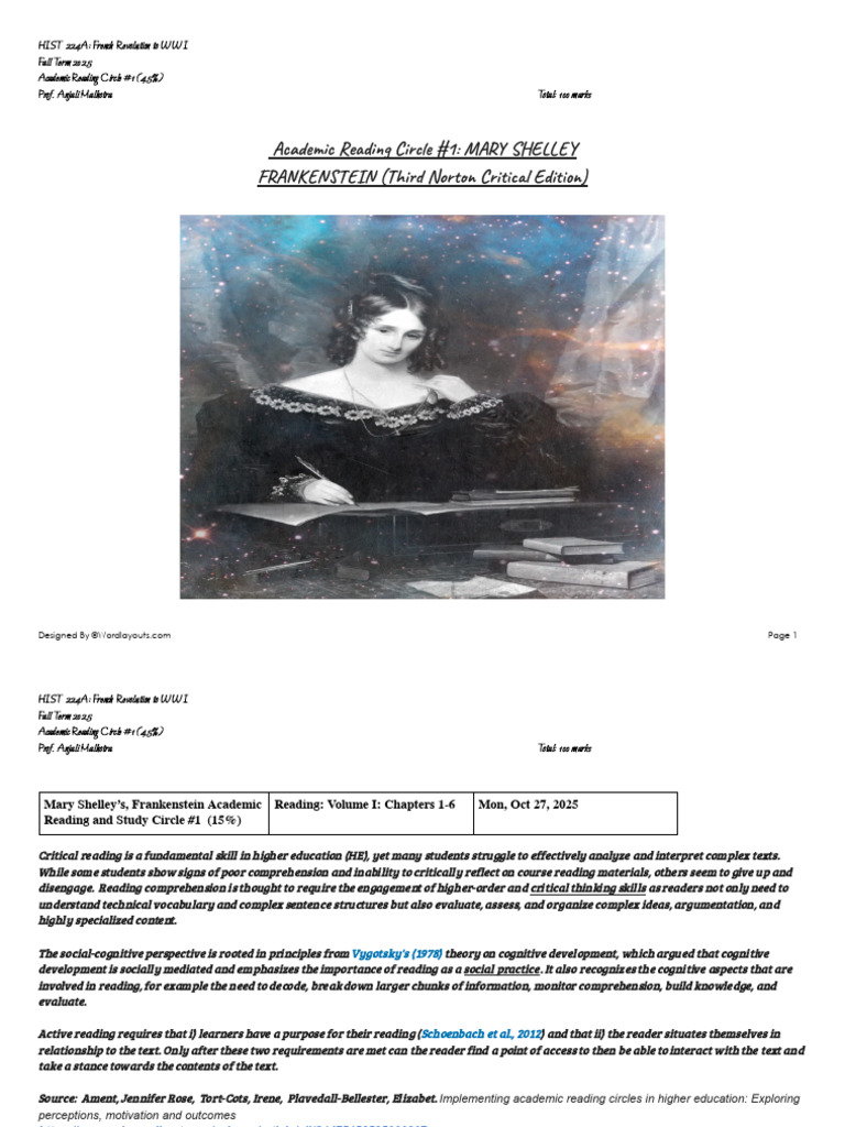 HIST+224B +Academic+Reading+Circles+Template | PDF | Reading Comprehension | Frankenstein