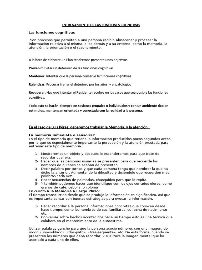 Entrenamiento de Funciones Cognitivas | PDF | Memoria | Atención