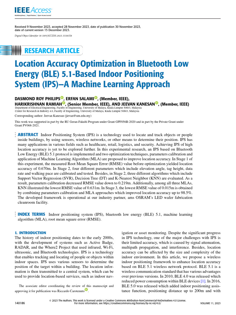 Location Accuracy Optimization in Bluetooth Low Energy BLE 5.1-Based ...