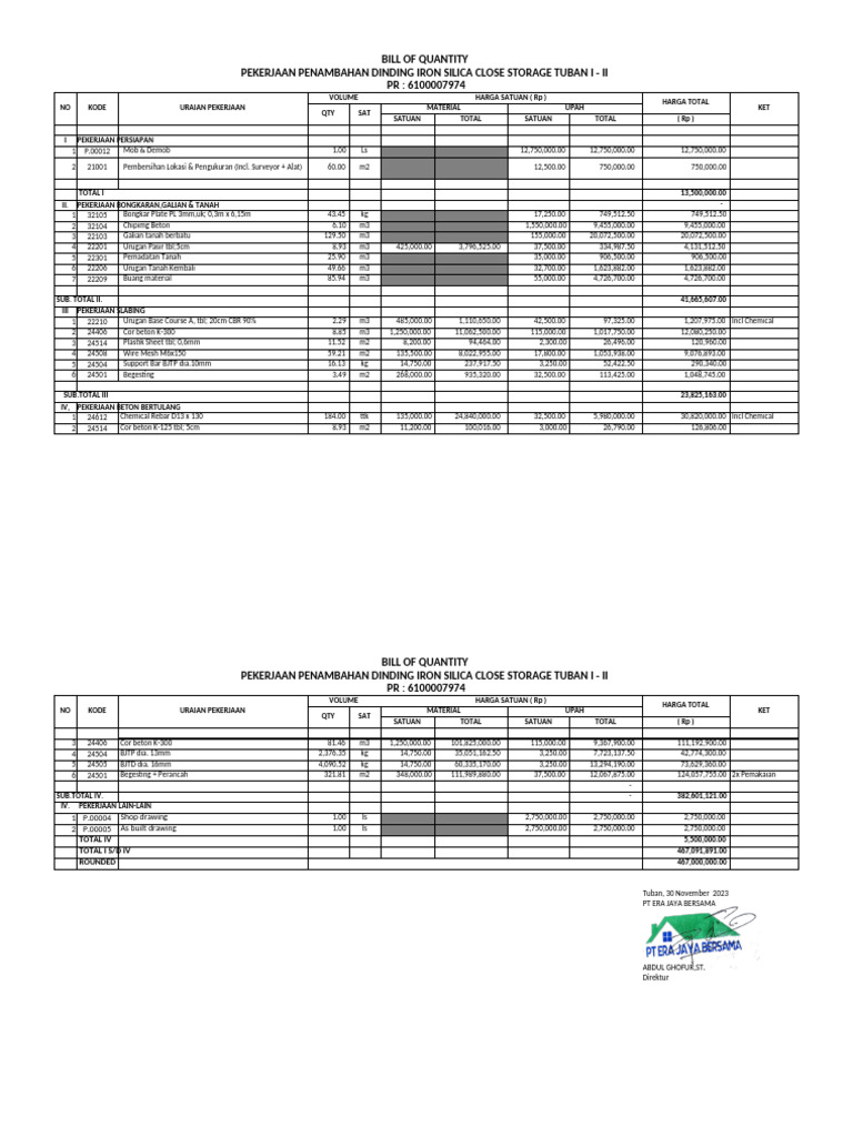 Bill of Quantity Format Excel | PDF