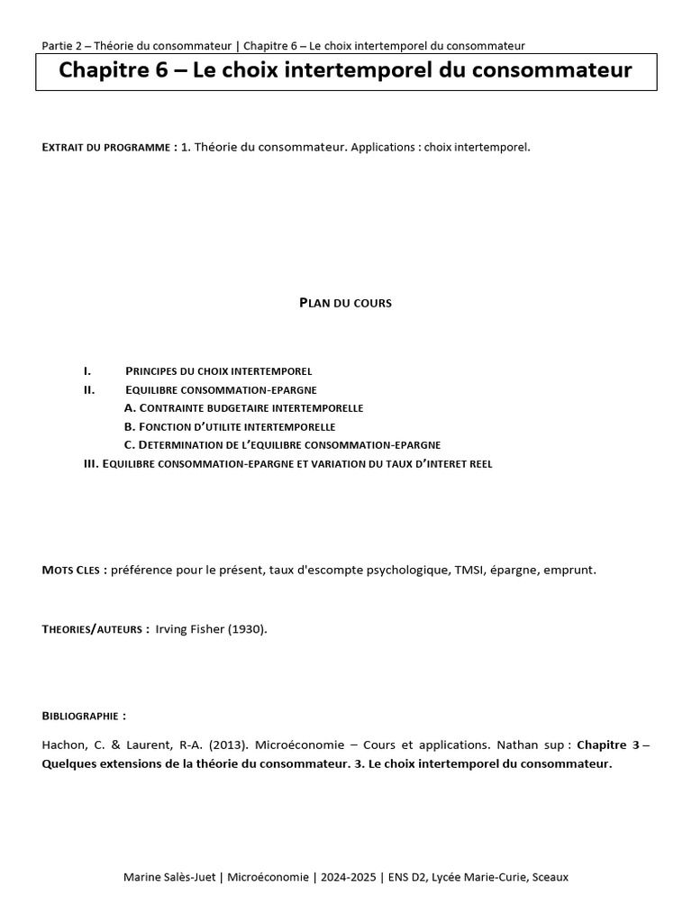 Choix intertemporel du consommateur en microéconomie | PDF ...