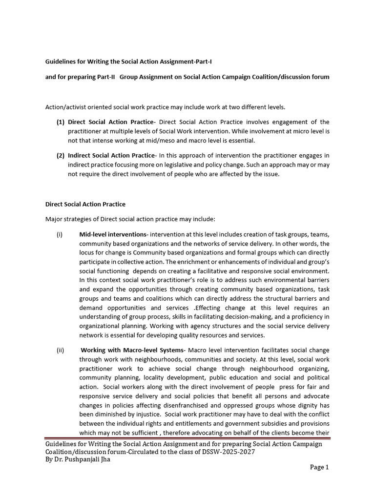 A Guideline For Writing The Social Action Assignment and For Conducting ...