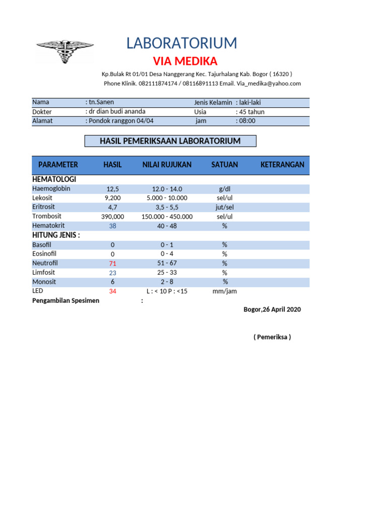 Hasil Pemeriksaan Laboratorium Via Medika | PDF