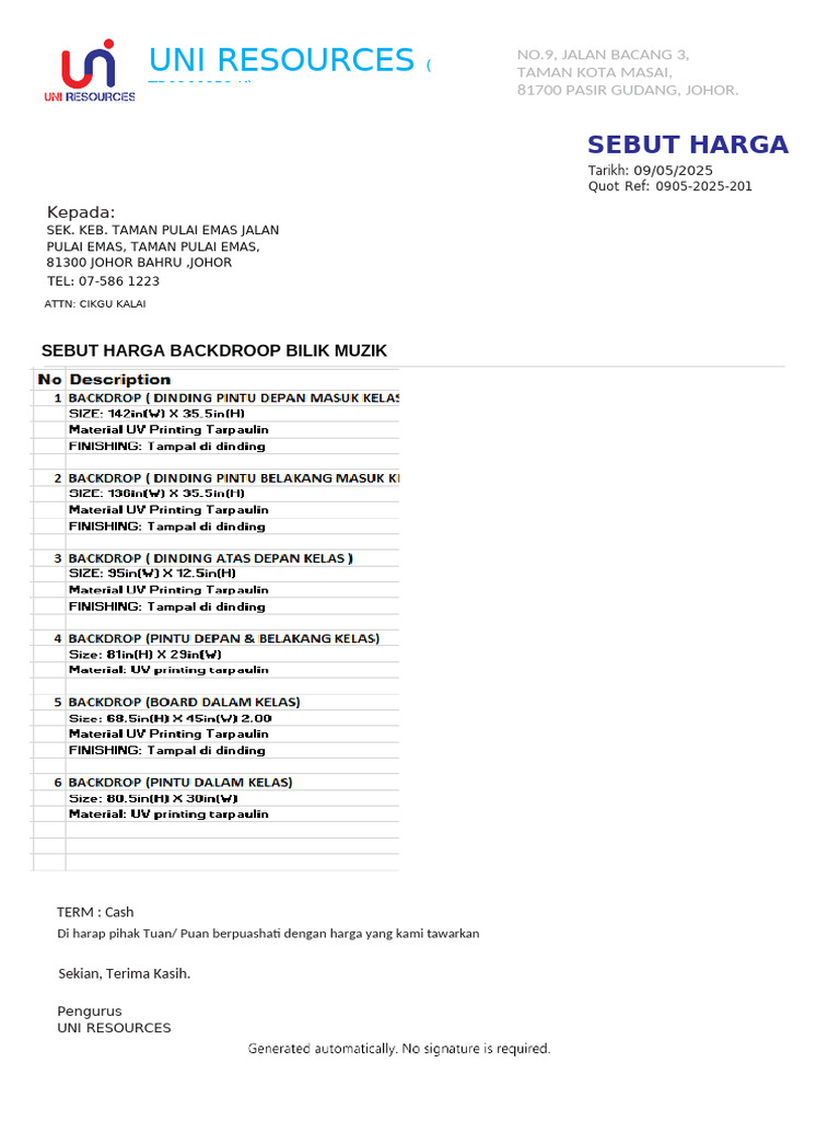 Sebut Harga 1 | PDF