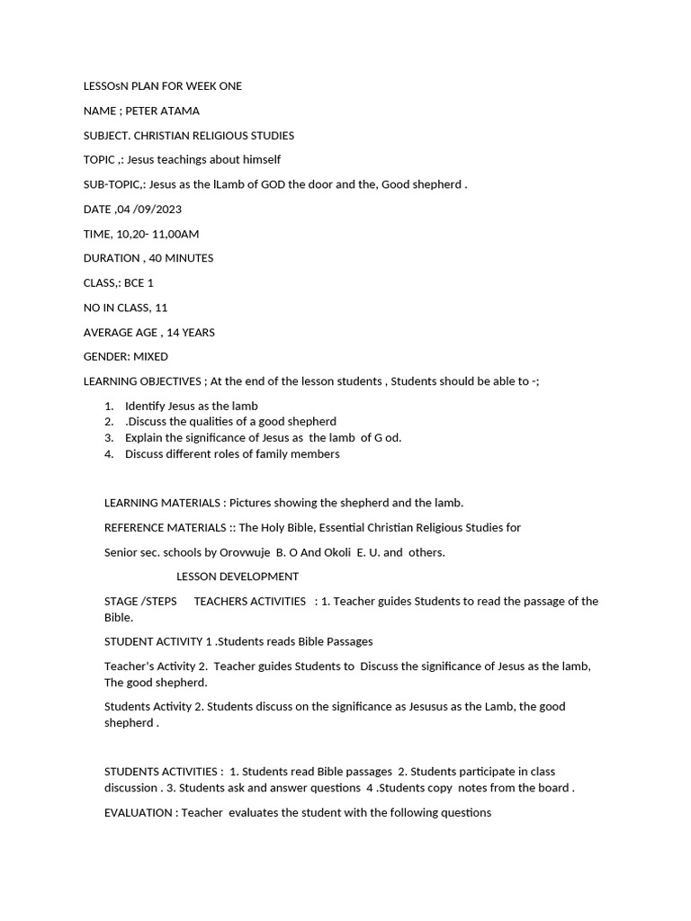 Lesson Plan CRS TCE 1A | PDF | Jesus | Gospels