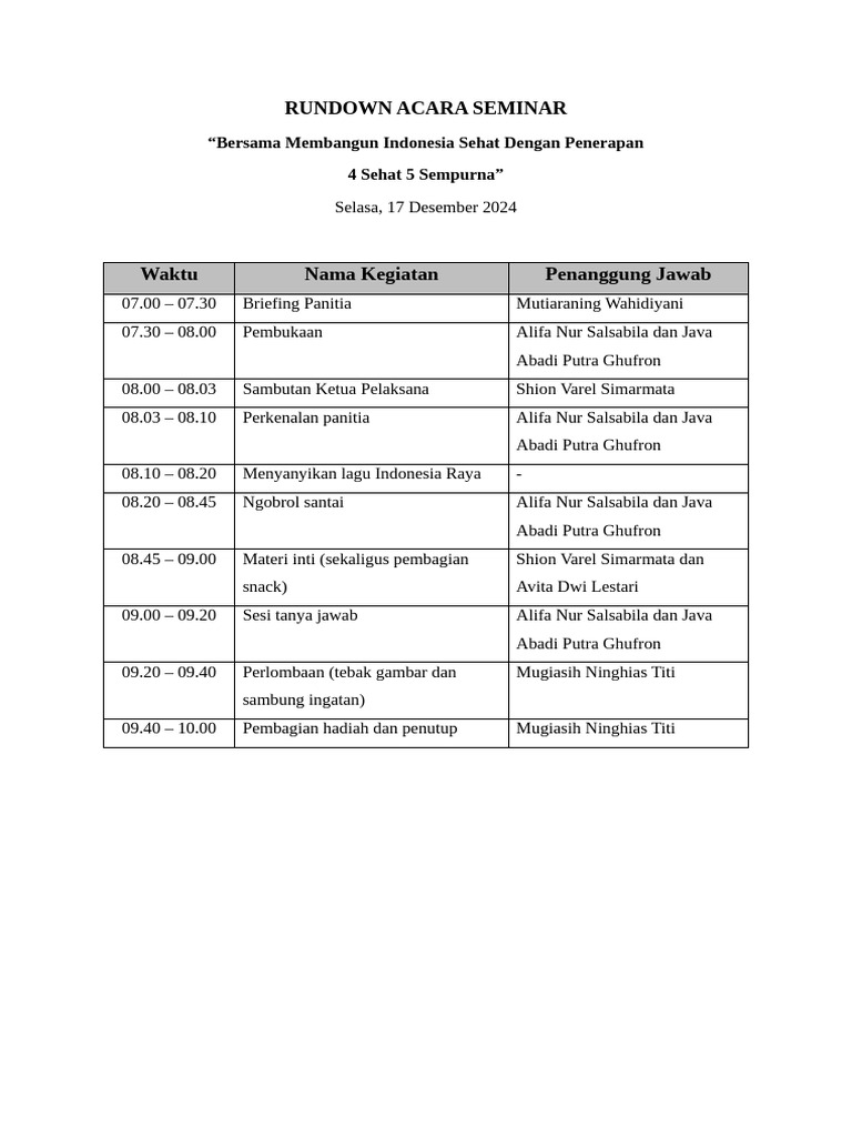 Rundown Acara Seminar | PDF