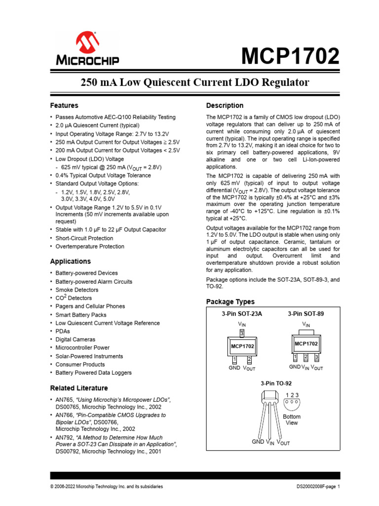 MCP1702 Low Dropout Voltage Regulator | PDF | Semiconductor Devices ...