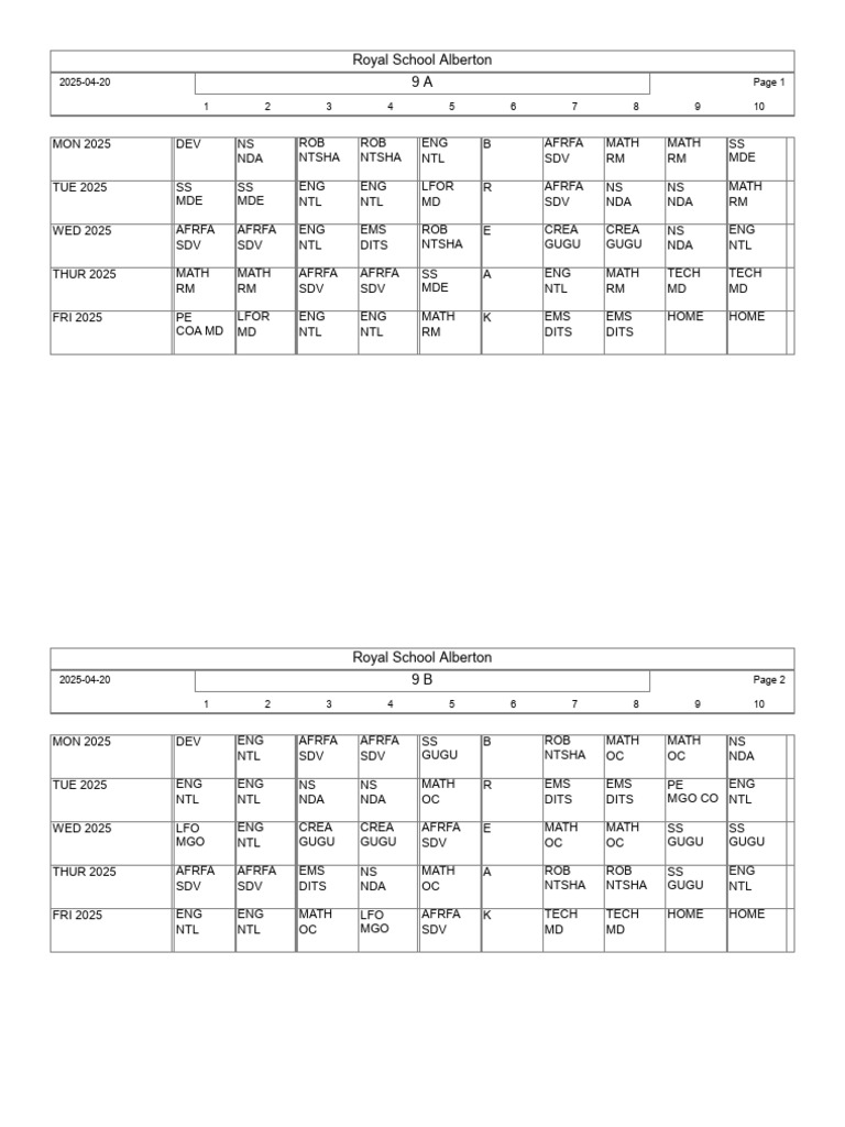 Gr9 Timetables | PDF