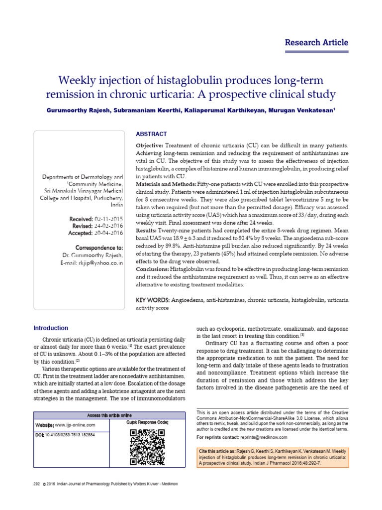 Weekly Injection of Histaglobulin Produces.14 | PDF | Clinical Trial ...