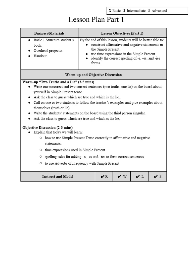 Grammar Lesson Plan, Basic Level | PDF | Adverb | Linguistics
