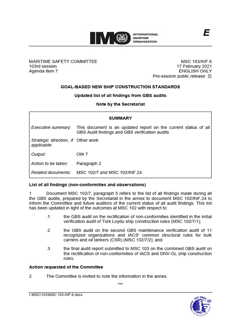 MSC 103-InF.6 - Updated List of All Findings From GBS Audits (Secr ...