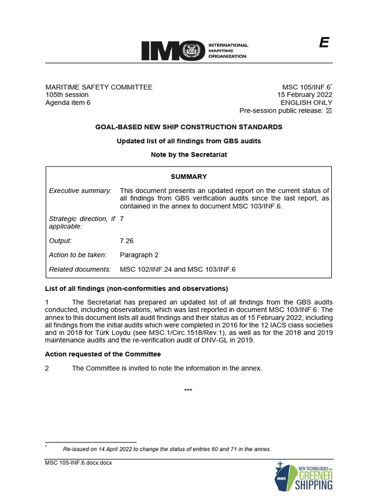MSC 105-InF.6 - Updated List of All Findings From GBS Audits (Secr ...