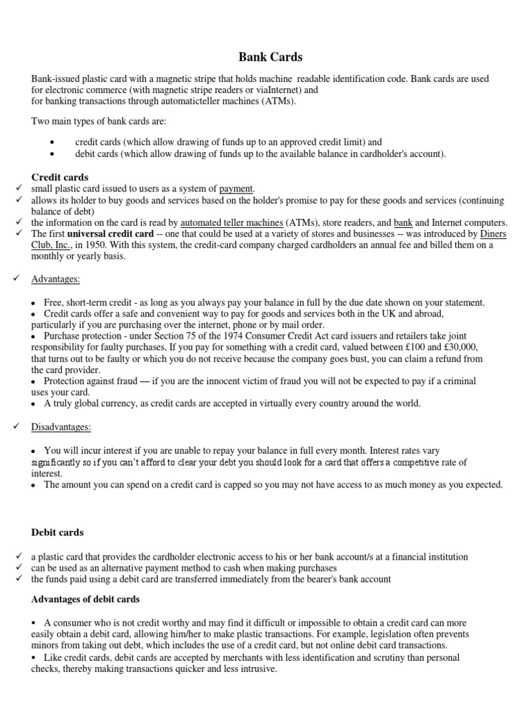 Bank Card Types & Features | PDF | Credit Card | Debit Card