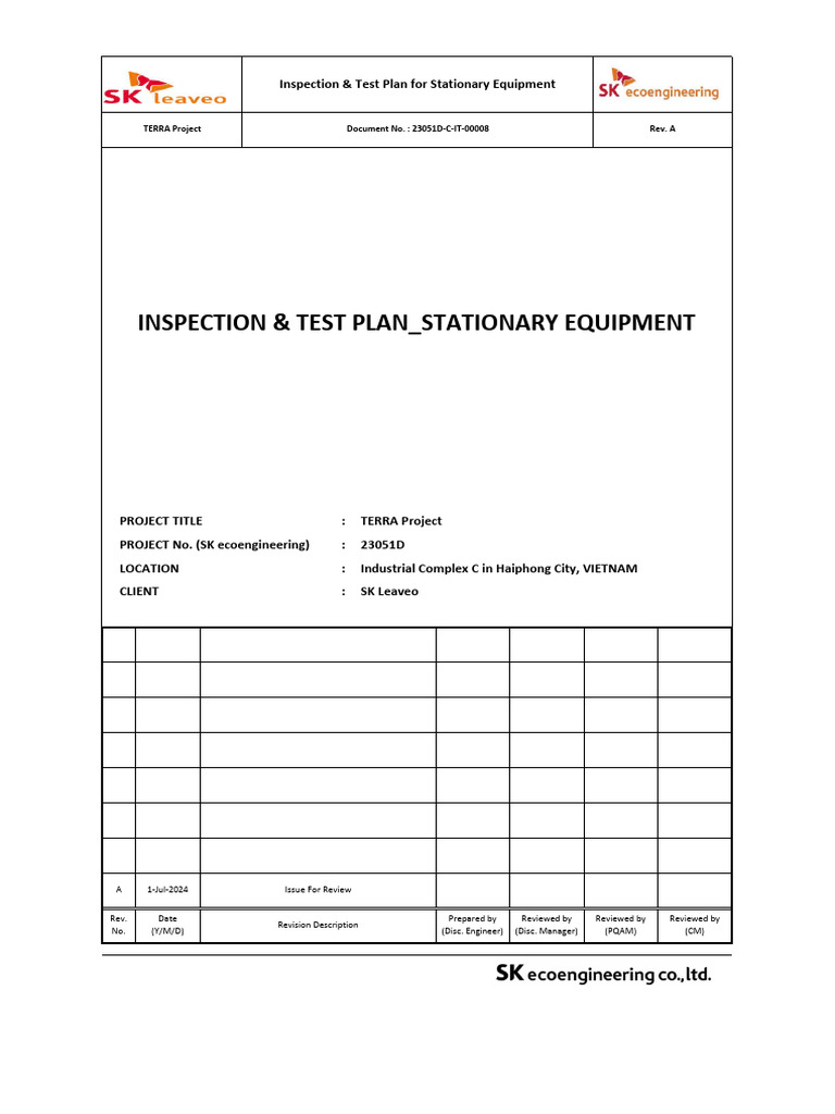 23051D-C-IT-00008 - ITP For Stationary Equipment (Rev.a) . | PDF ...