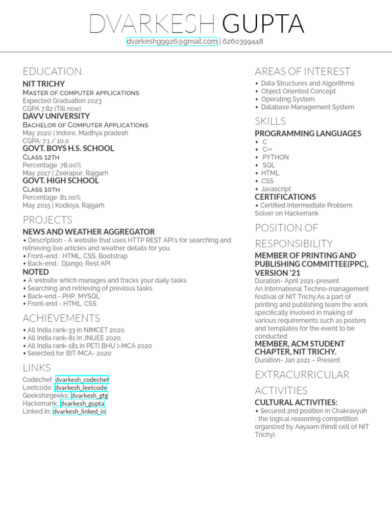 Dvarkesh Gupta Resume | PDF | Information Technology | Computing