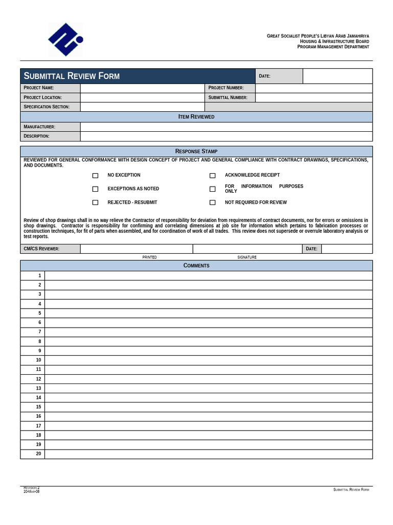 AECOM Libya Submittal Review Form - Dot | PDF