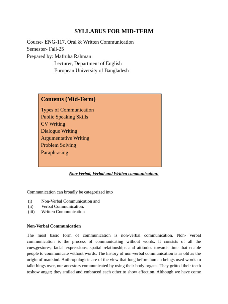 Module (MID) - Fall-25, Oral & Written Communication | PDF ...