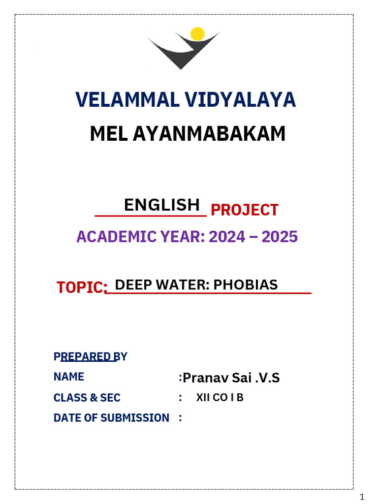 Deep Water Phobia Project Report | PDF | Phobia | Fear