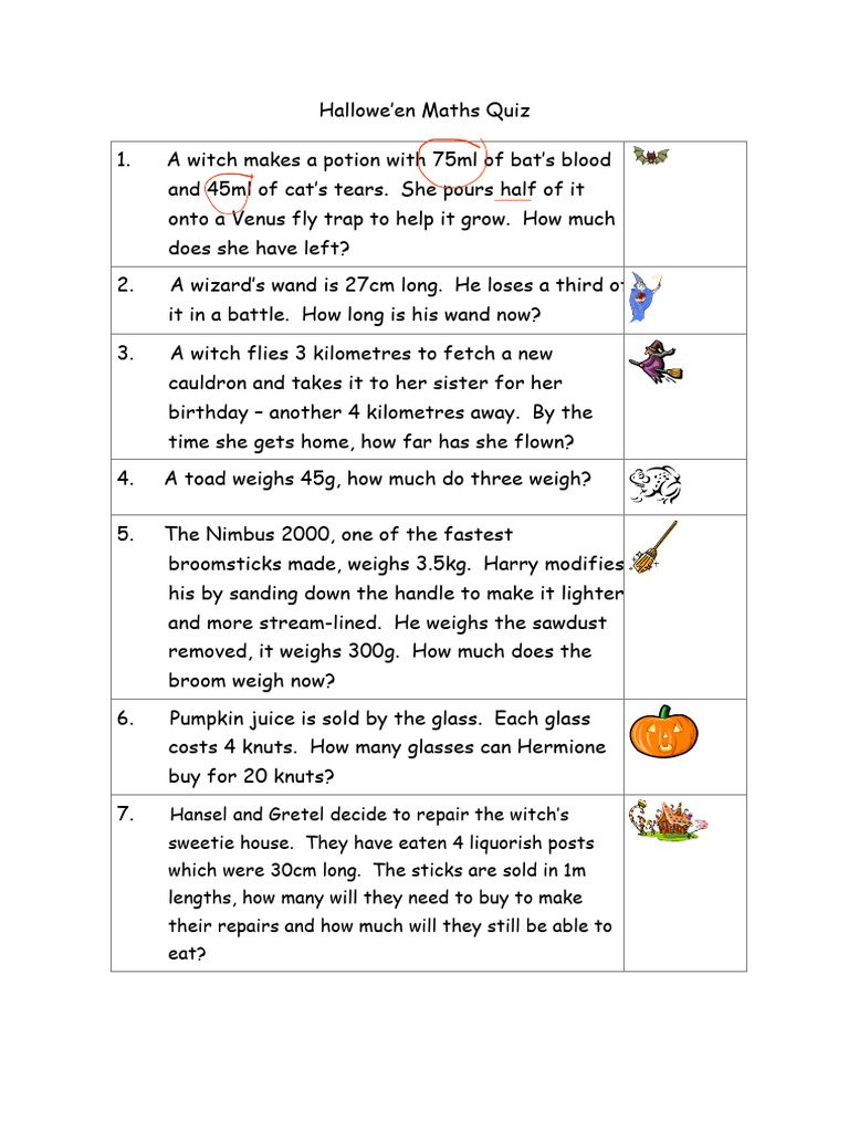 Halloween Themed Maths Quiz | PDF