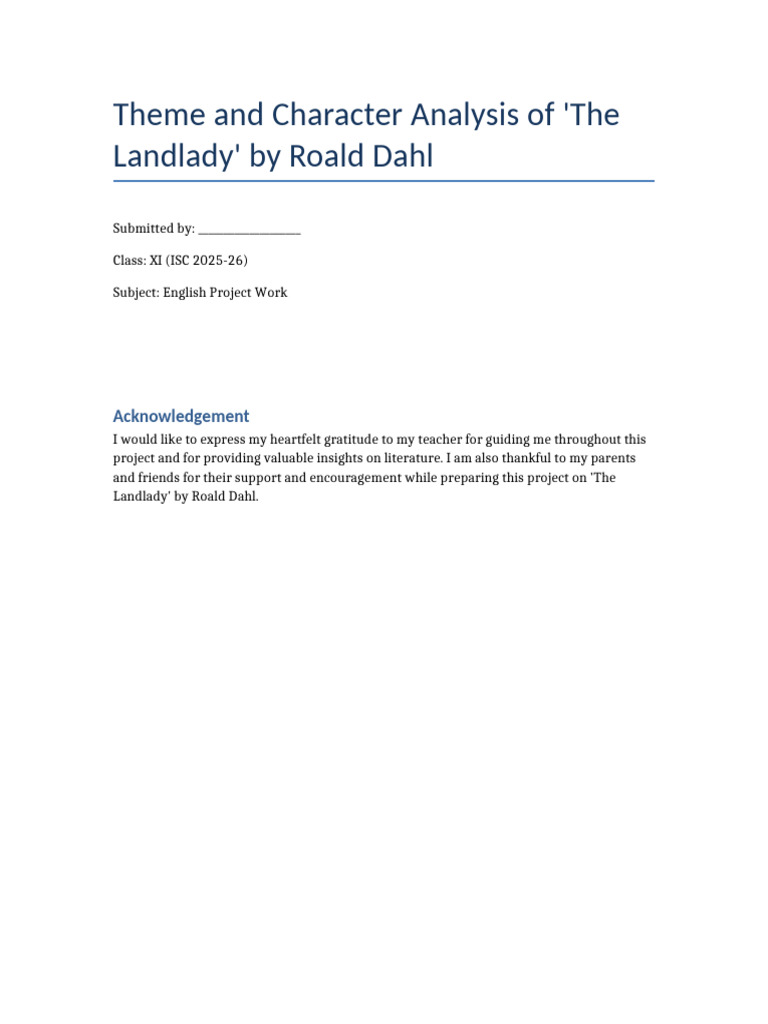 'The Landlady' Analysis: Themes & Characters | PDF