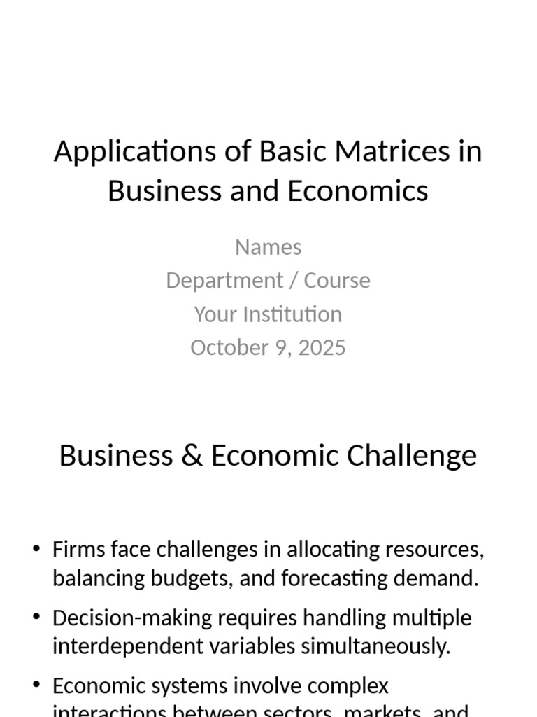 Applications of Basic Matrices in Business and Economics | PDF