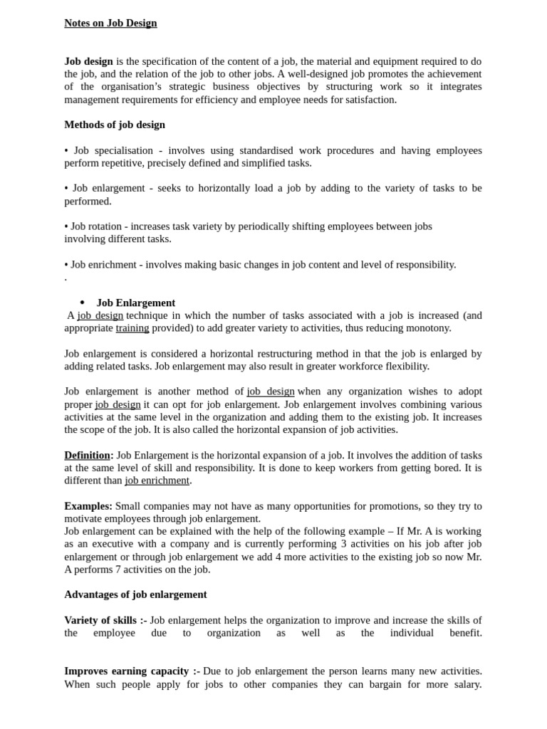 Job Design-Supplementary For Chapter4 | PDF | Psychology | Industrial ...